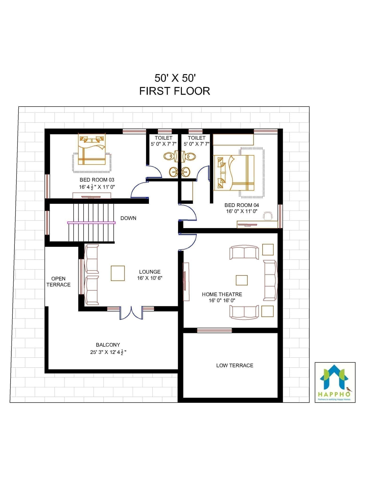 Floor Plan For 50 X 50 Plot 5 BHK 2500 Square Feet 278 SquareYards